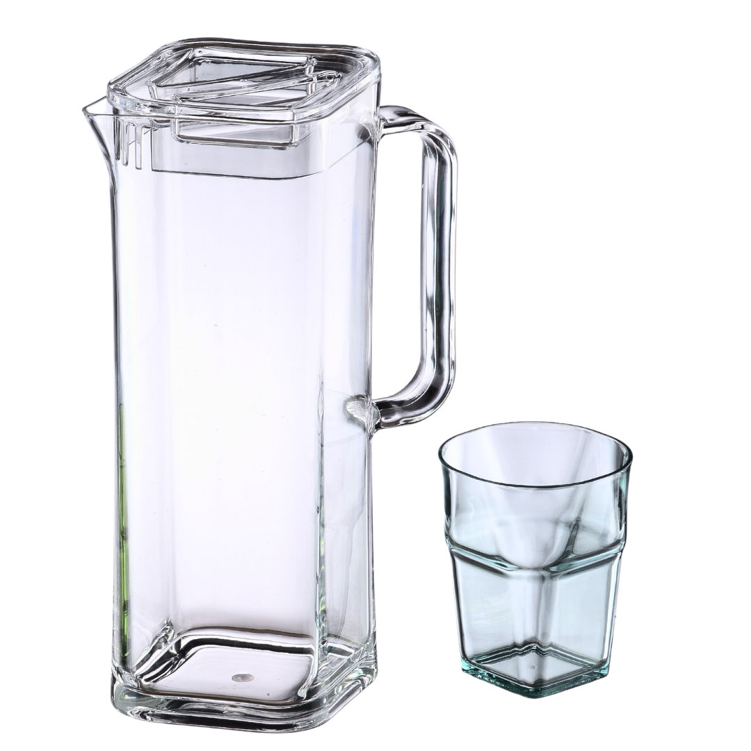 Acrylic 1.7L Square Pitcher W/ 4 Nesting Tumblers – Clear Home Decor