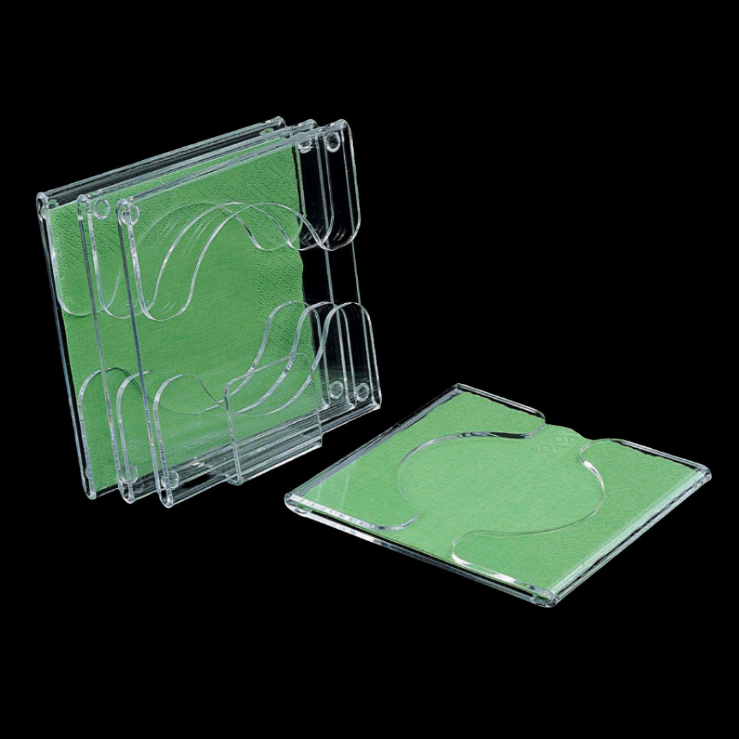 Acrylic Double Fold Cocktail Napkin Coaster W/ Stand (4/Set) – Clear ...