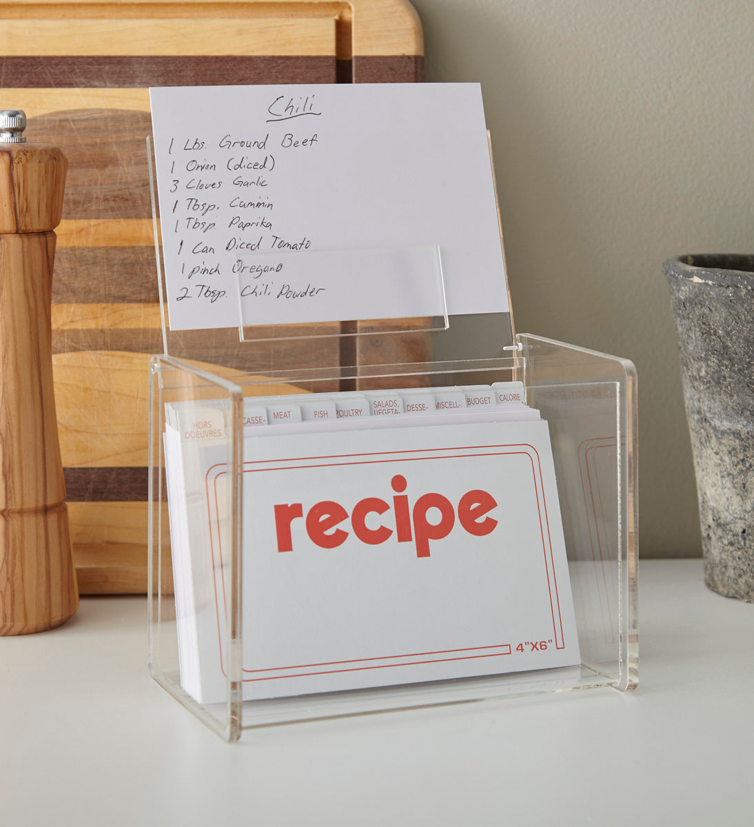 Acrylic 6 X 4 Lid-Display Recipe Box (W/Cards) – Clear Home Decor