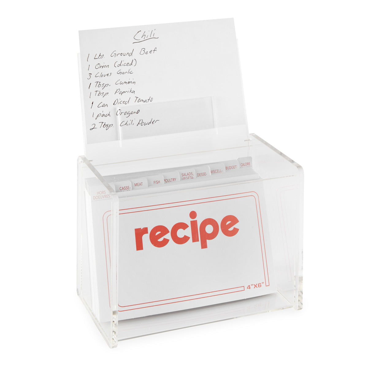 Acrylic 5 X 3 Lid-Display Recipe Box (W/Cards) – Clear Home Decor