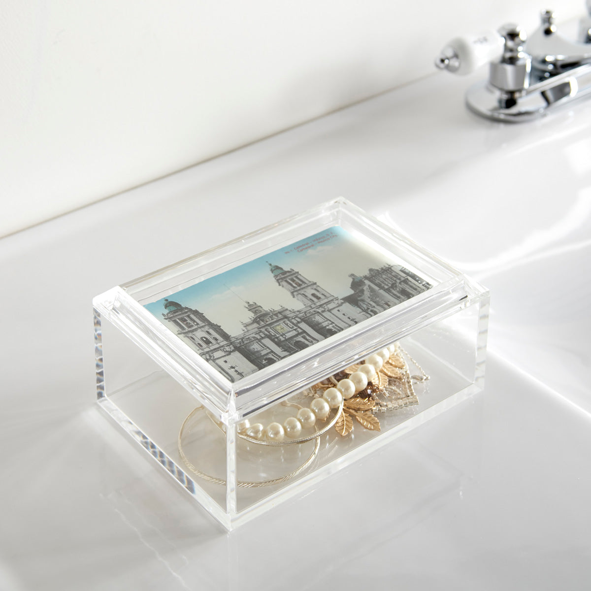 Acrylic Rectangular Box W/ 4X6 Photo Frame Lid – Clear Home Decor