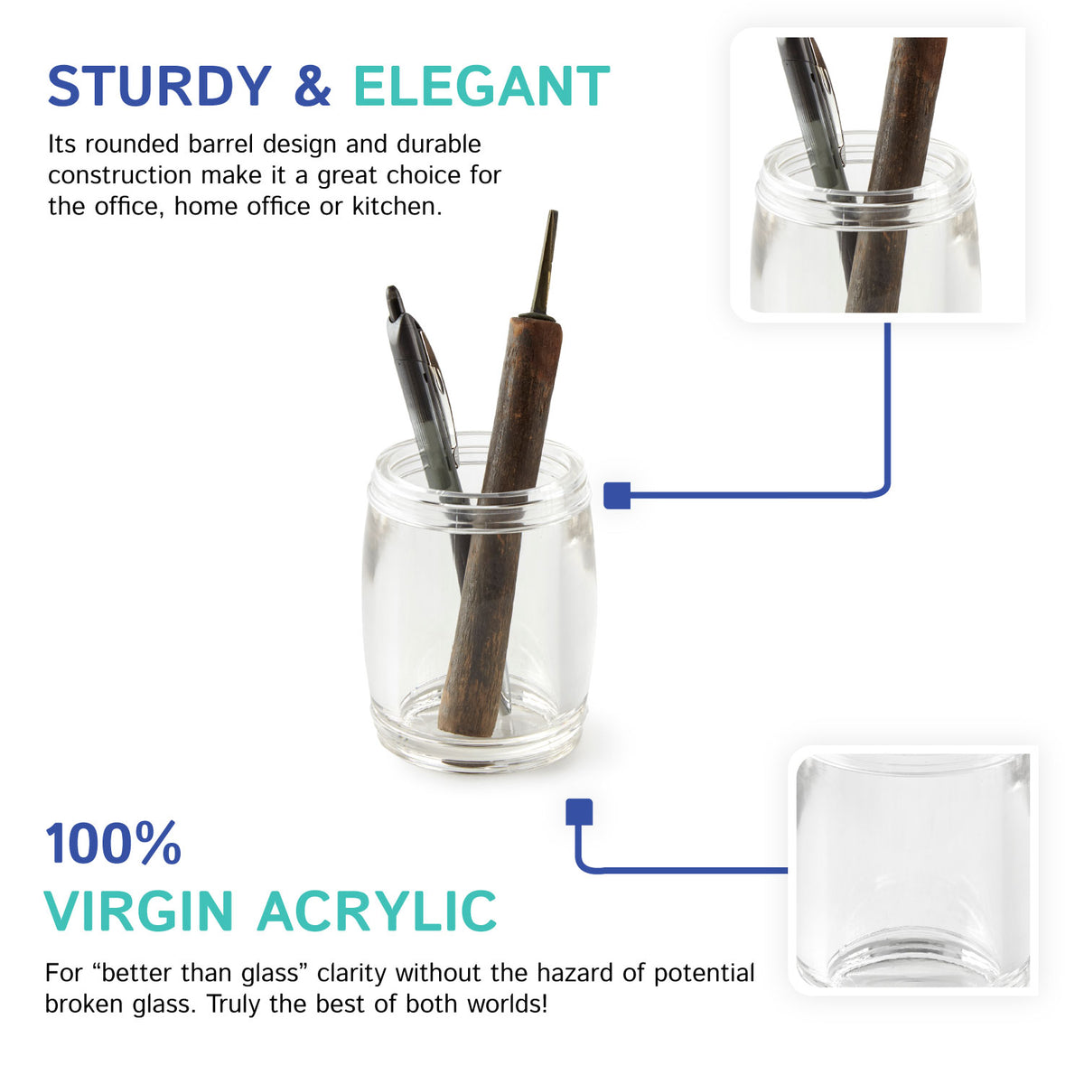 Acrylic Barrel Pen Cup – Clear Home Decor