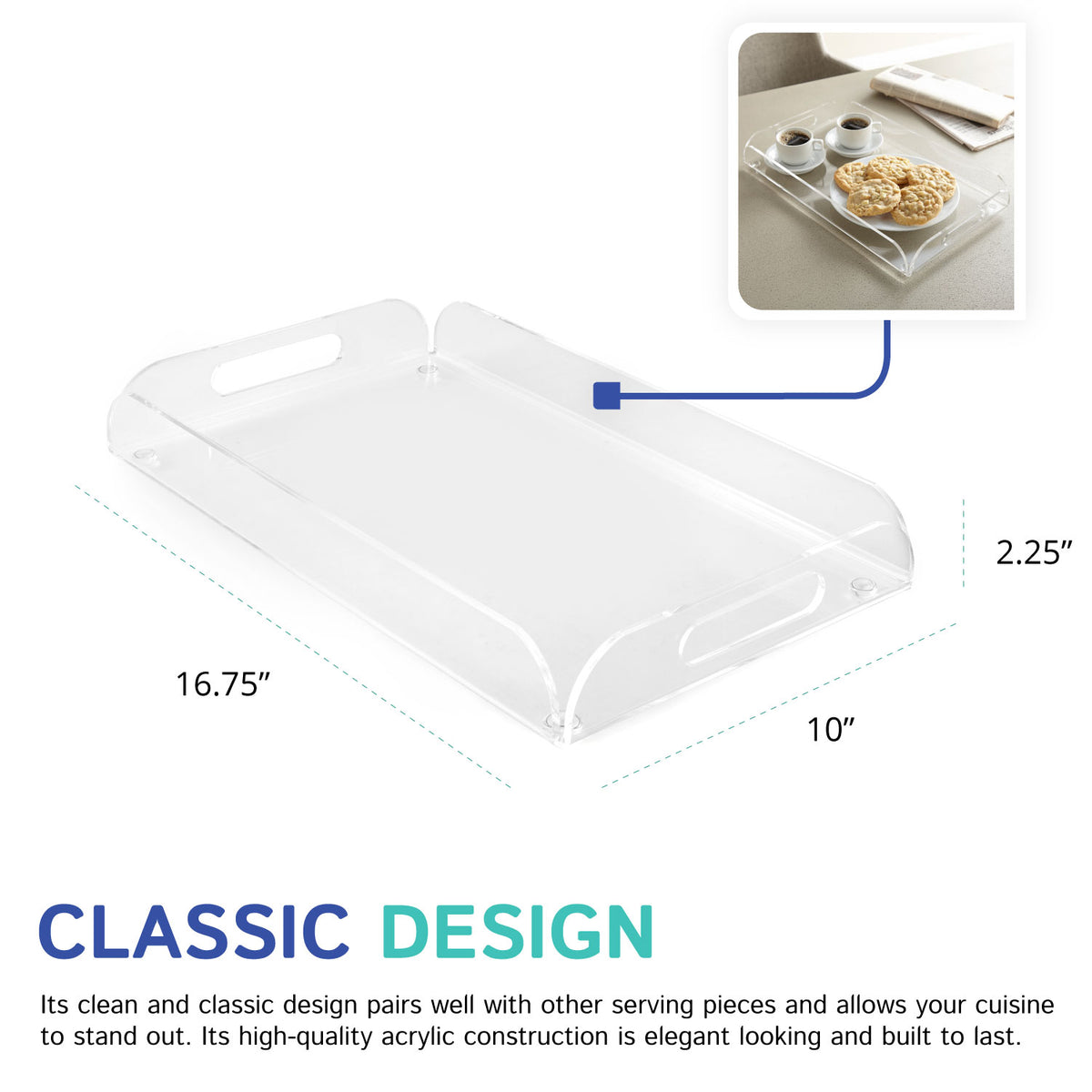 Acrylic 10x16 ACRYLIC SERVING TRAY WITH HANDLES – Clear Home Decor
